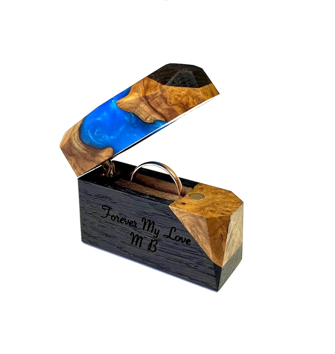 Wood and Green Resin Ring Box: Black Oak & Olive Wood, Engagement ...