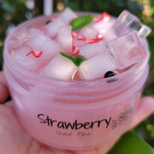 Strawberry Iced Tea Clear Jelly Cube Slime Strawberry Boba - Etsy