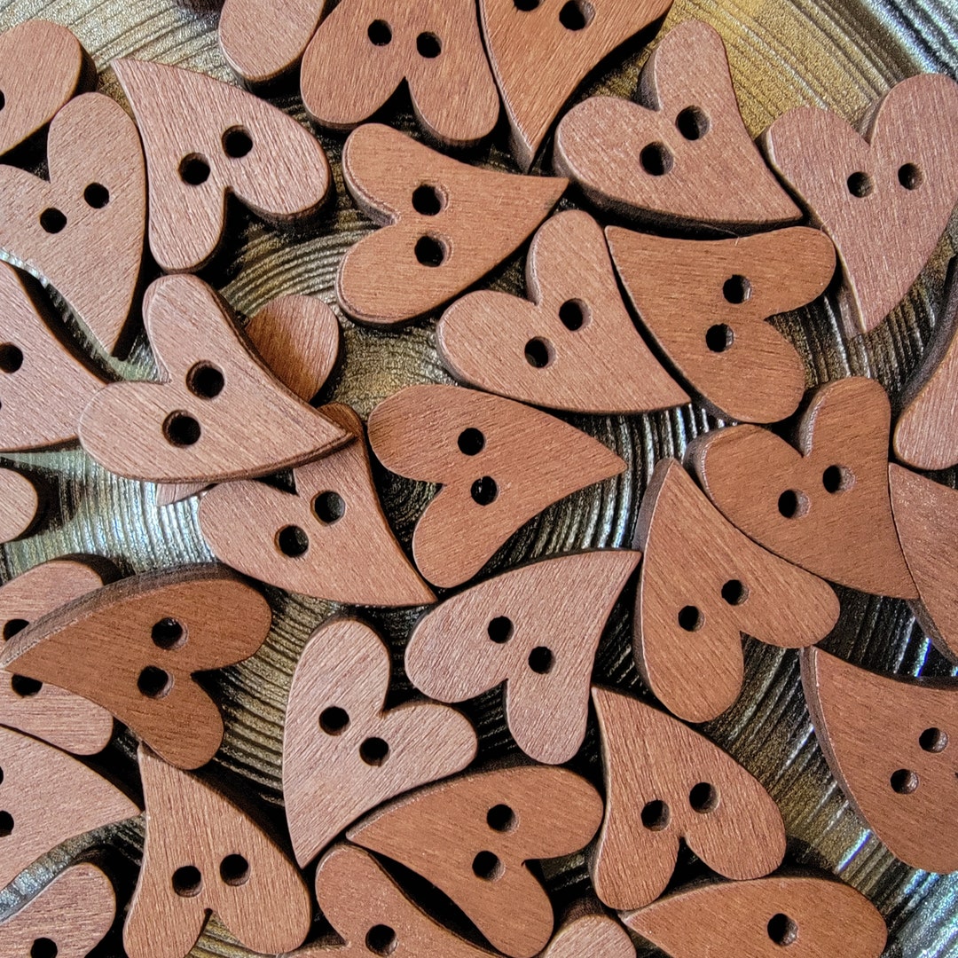 Heart Shaped Buttons, Brown 20mm X 16mm Buttons, Wooden Heart Buttons ...