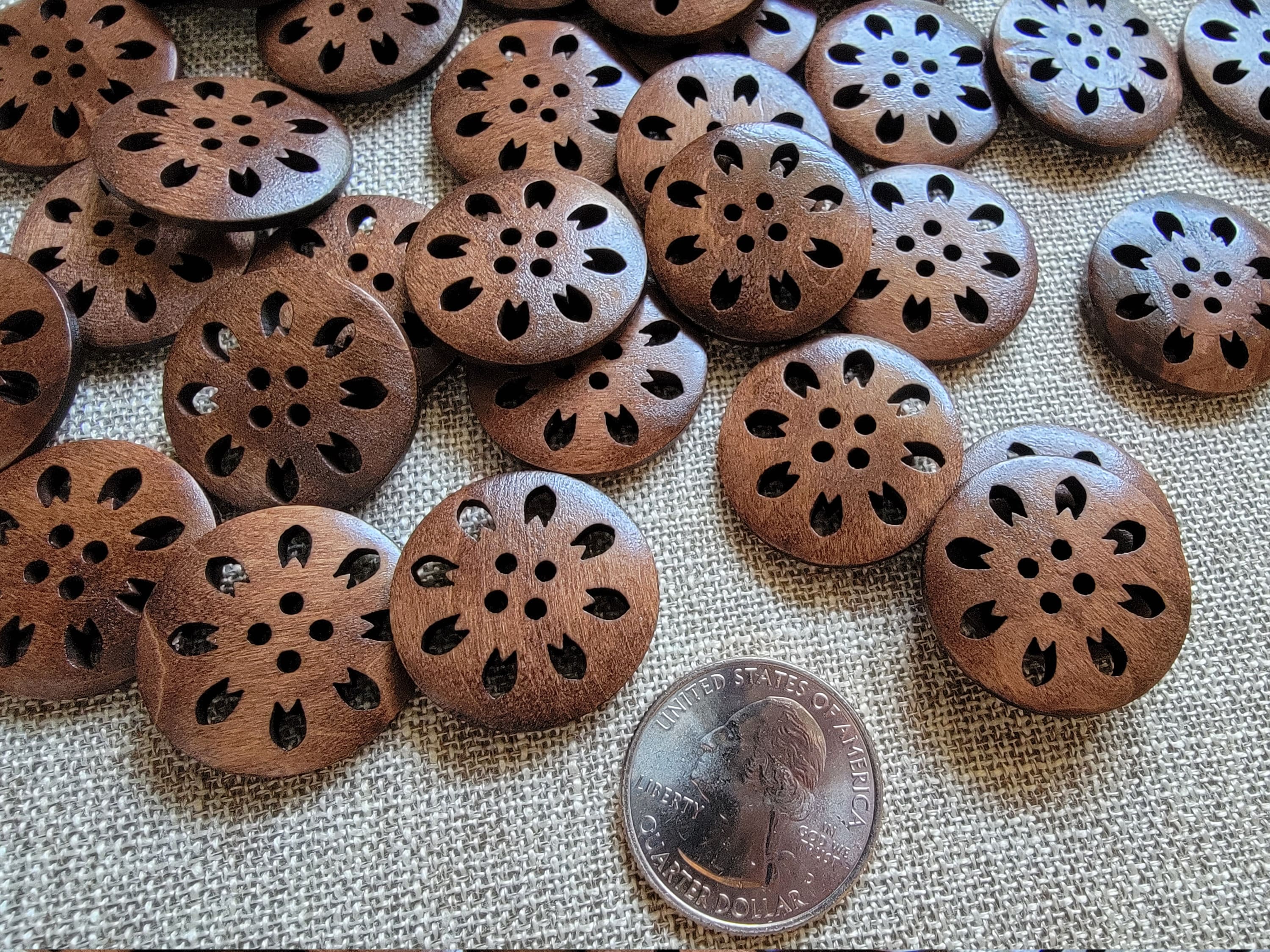 Dark Brown Wooden Buttons 25mm Floral Buttons 25mm Flower | Etsy
