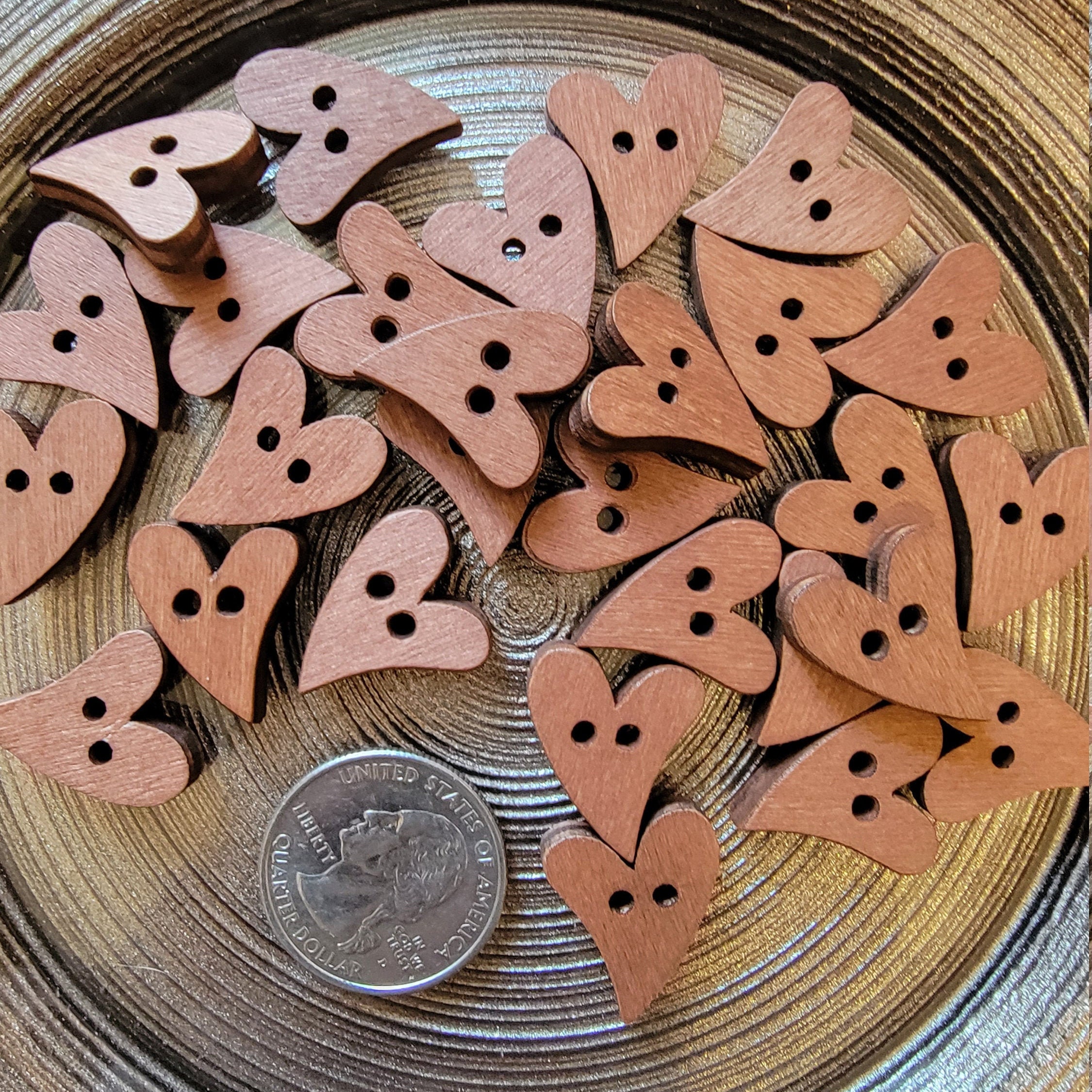 Heart Shaped Buttons, Brown 20mm X 16mm Buttons, Wooden Heart Buttons ...