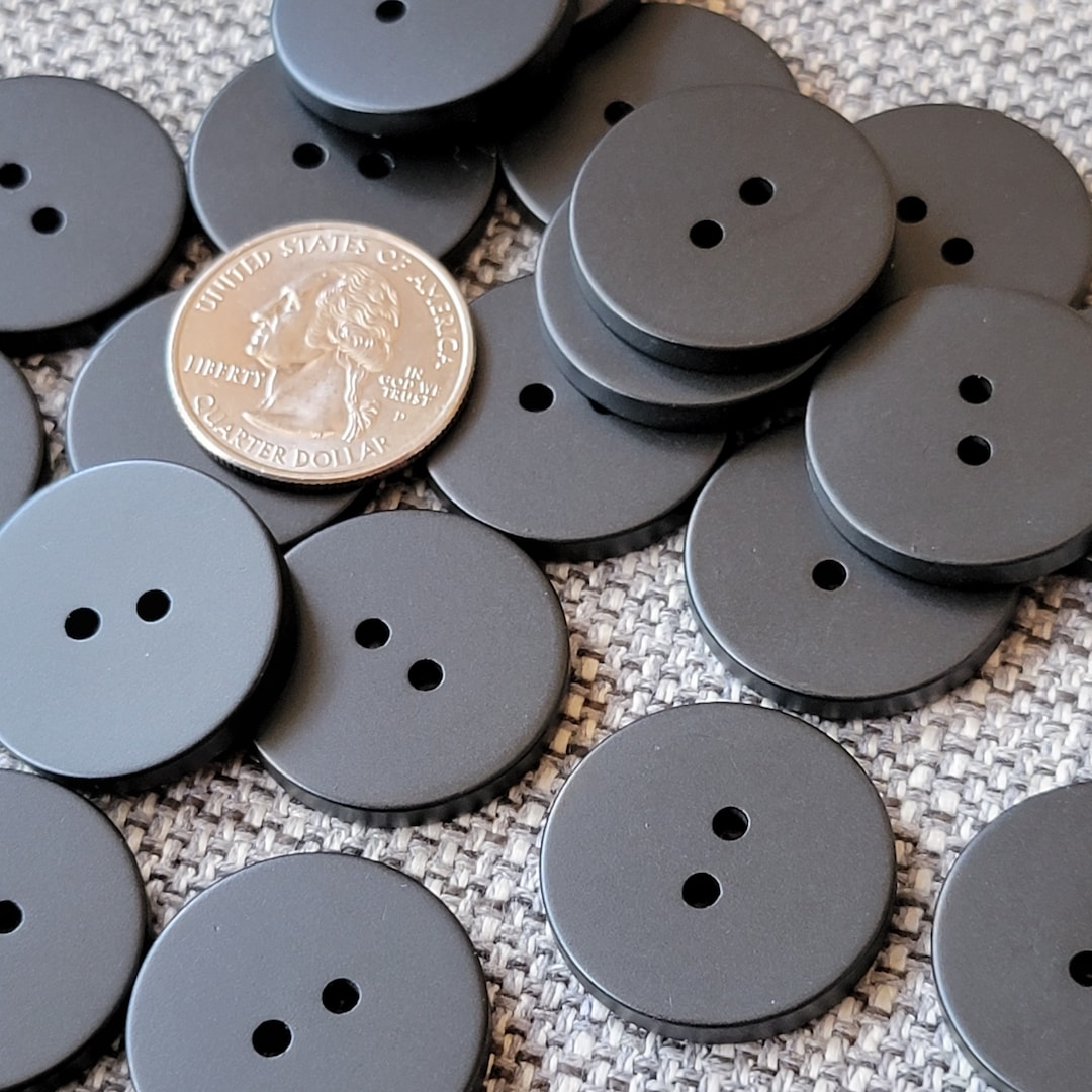 25mm Round Matte Black Buttons, 1 Inch Black Buttons, 2 Hole Black ...
