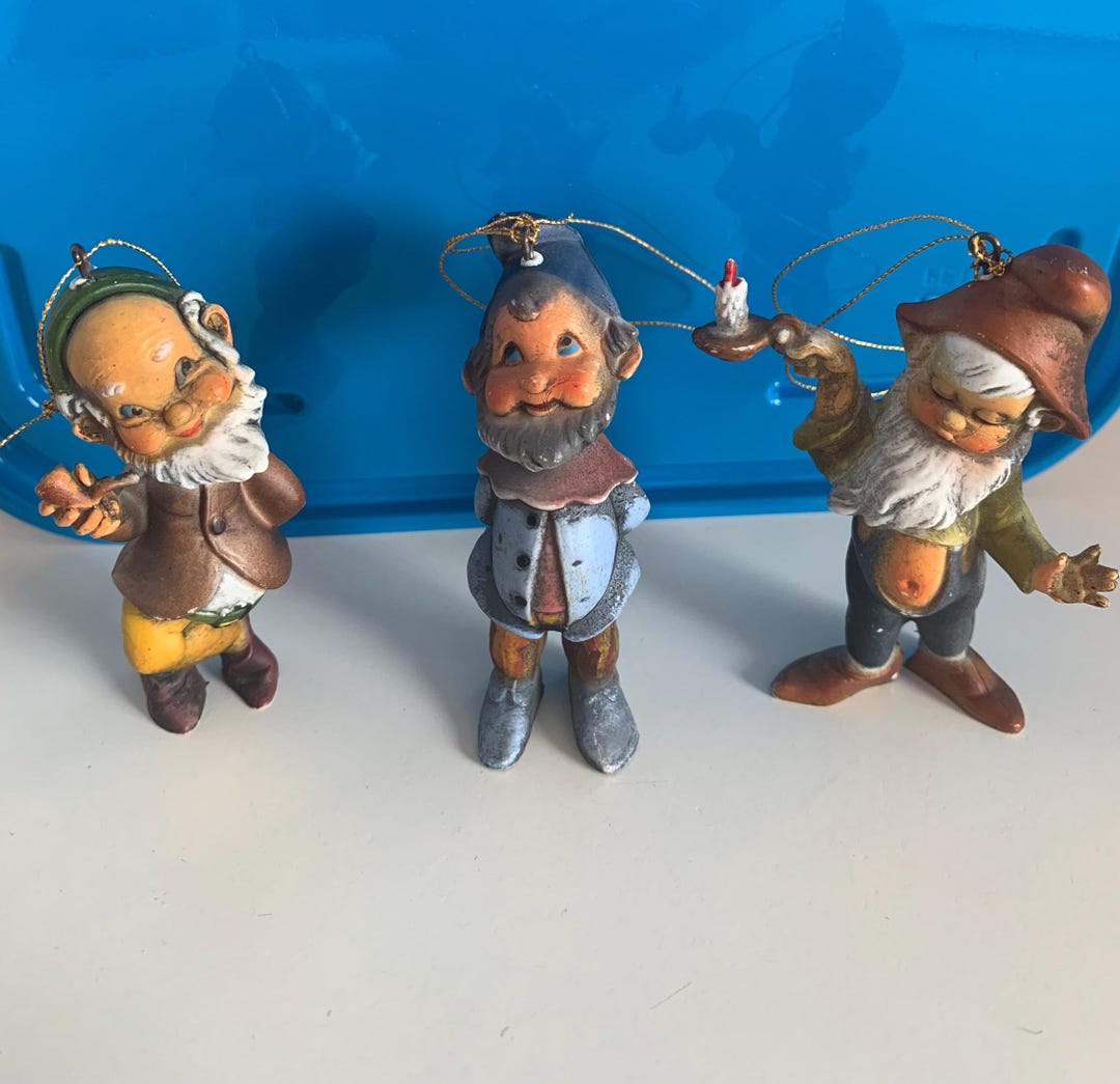 Vintage Hong Kong Resin Formed Gnome/dwarf Figurines/ 3 Vintage Dwarf ...