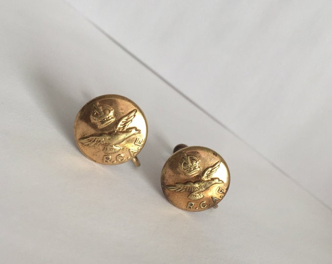 Vintage WW2 RCAF Round 16mm Eagle & Crown Button Screw Back Earrings ...