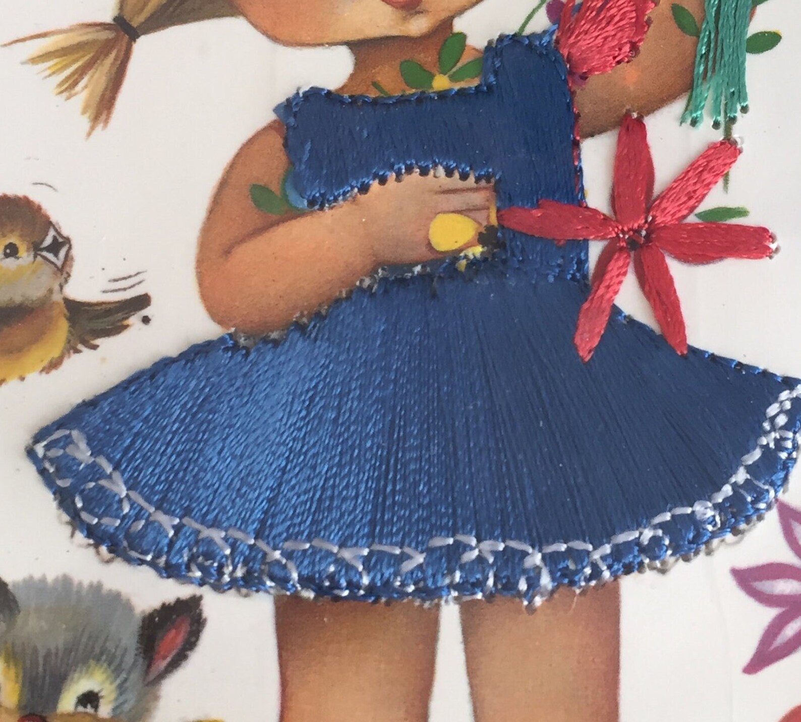 Vintage Single Silk Embroidered Postcard/ Girl With Flowers in Dress ...