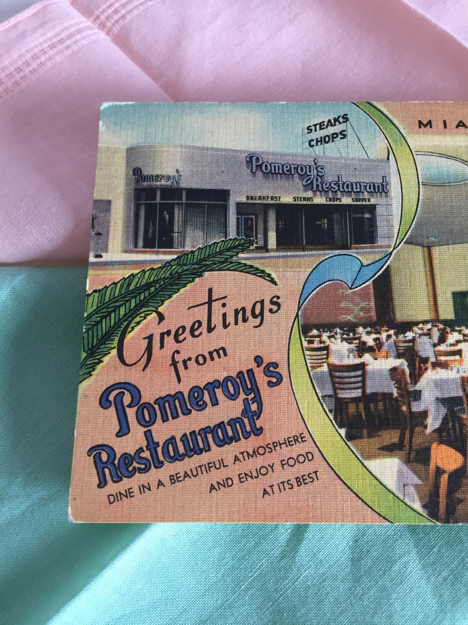 Vintage Colored Linen Miami Beach Florida Pomeroy's Restaurant Postcard ...
