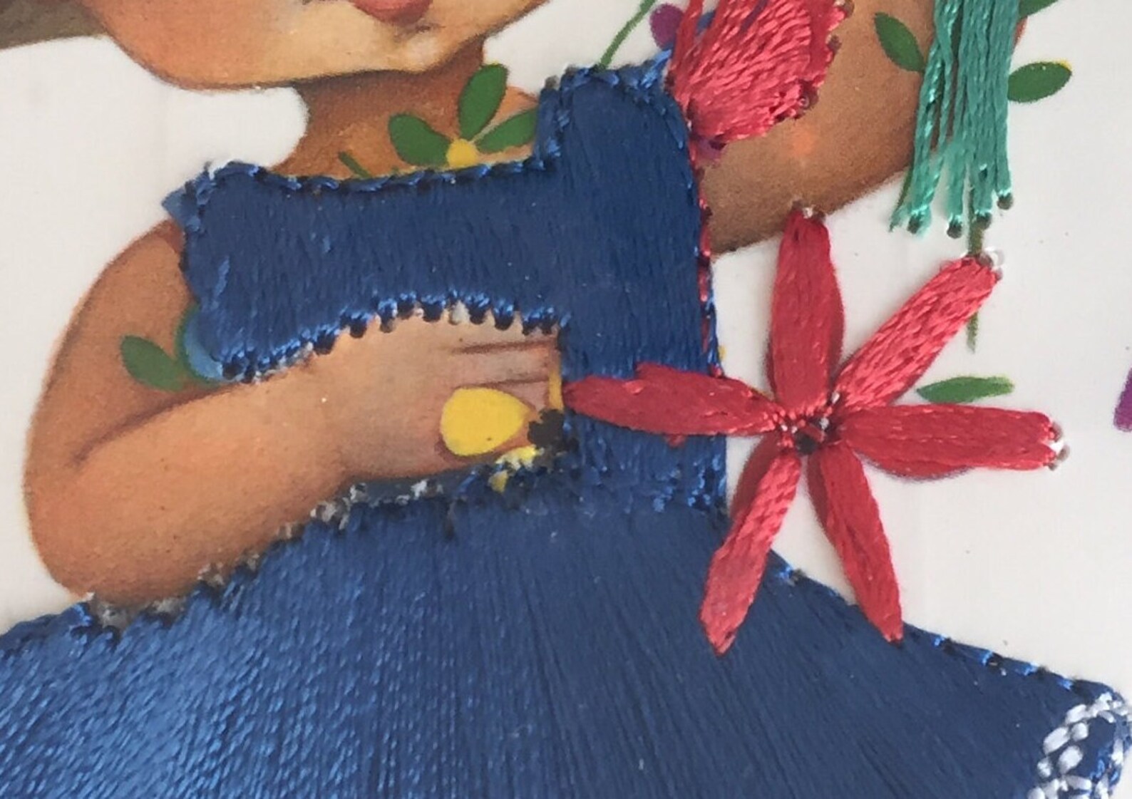 Vintage Single Silk Embroidered Postcard/ Girl With Flowers in Dress ...