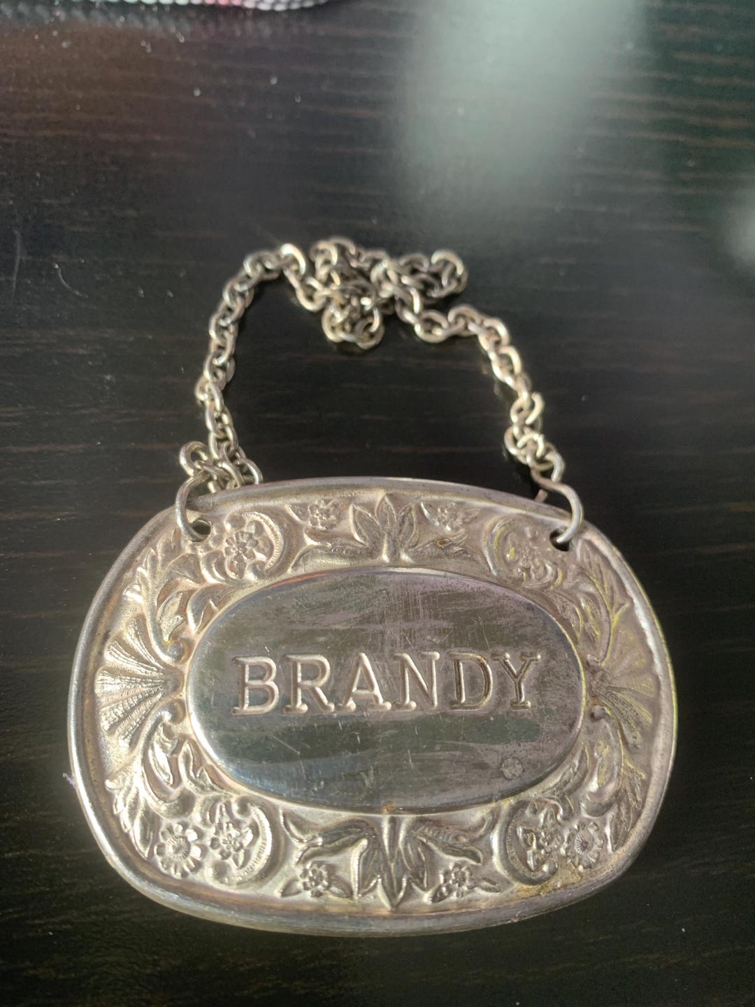 Vintage Silver Plated BRANDY Decanter Tag: Floral Bar Decor - Etsy