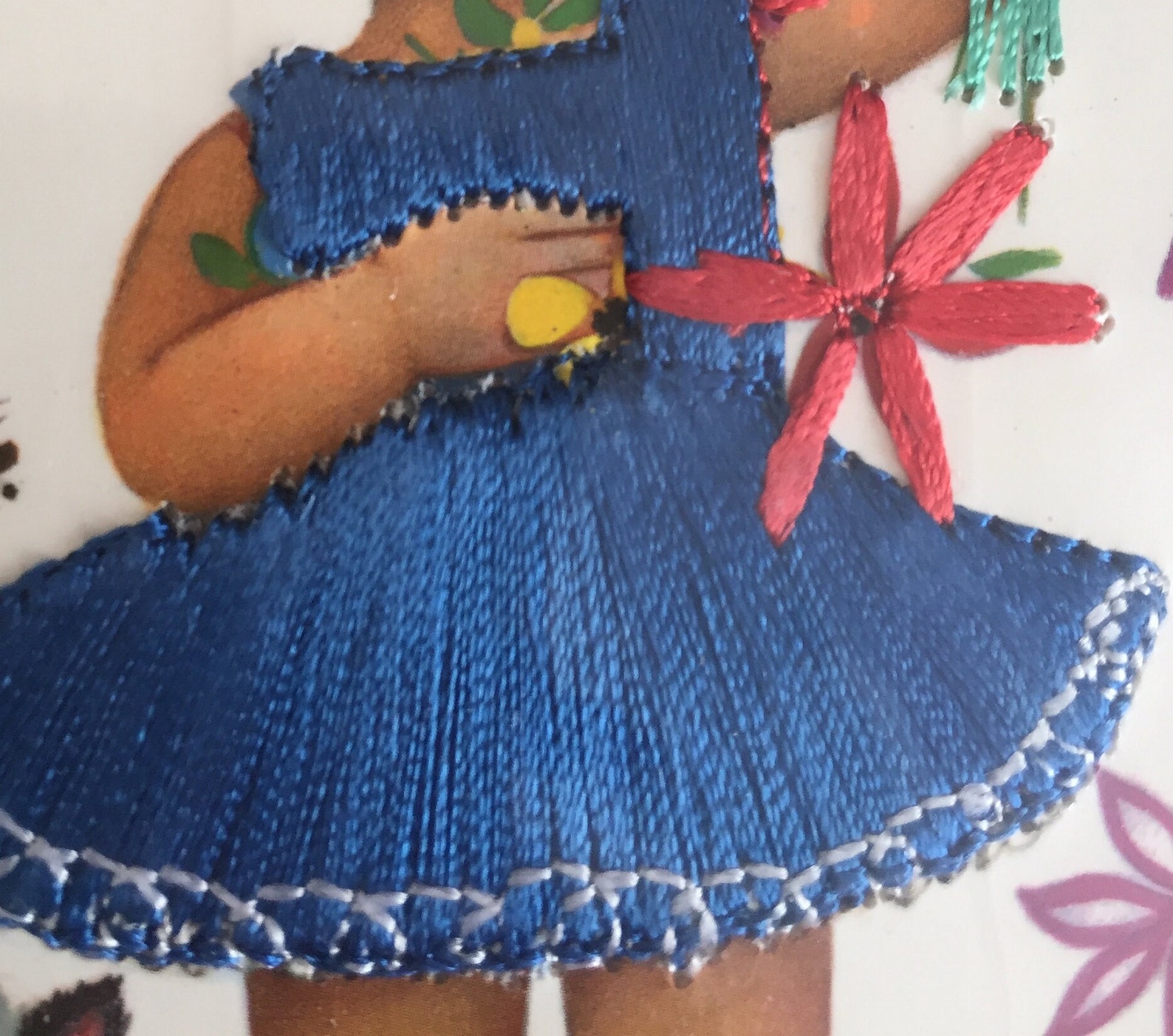 Vintage Single Silk Embroidered Postcard/ Girl With Flowers in Dress ...