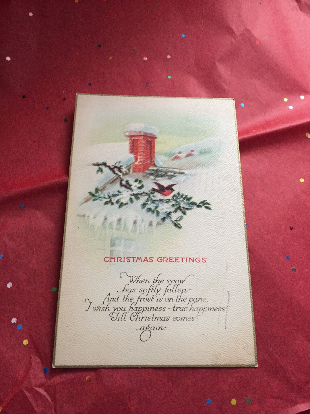Vintage 1924 Single Christmas Seasonal Winter Nature Greeting With Bird ...