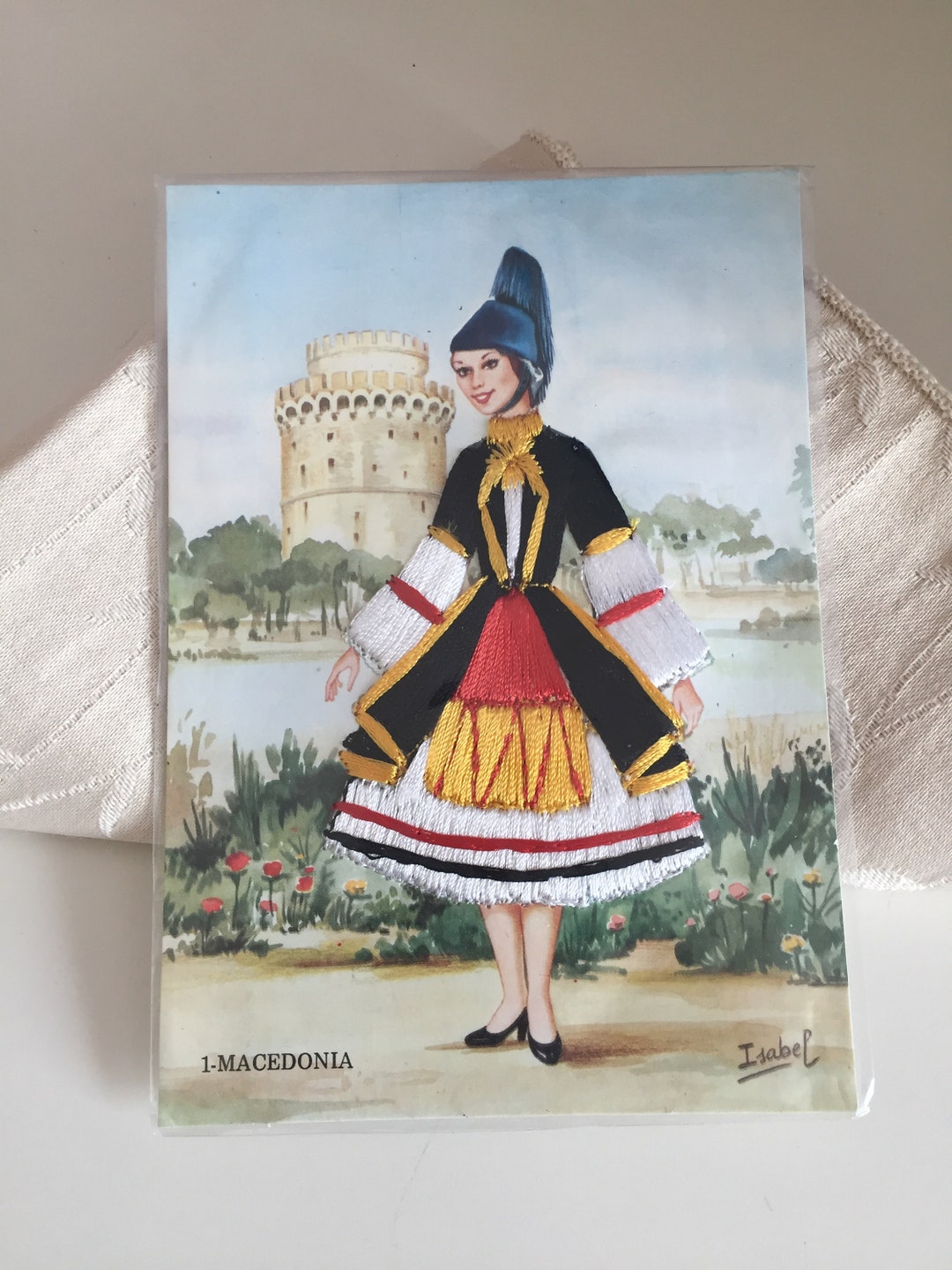 Vintage Single Silk Embroidered Vintage Postcard/ Silk Postcards/ Greek ...
