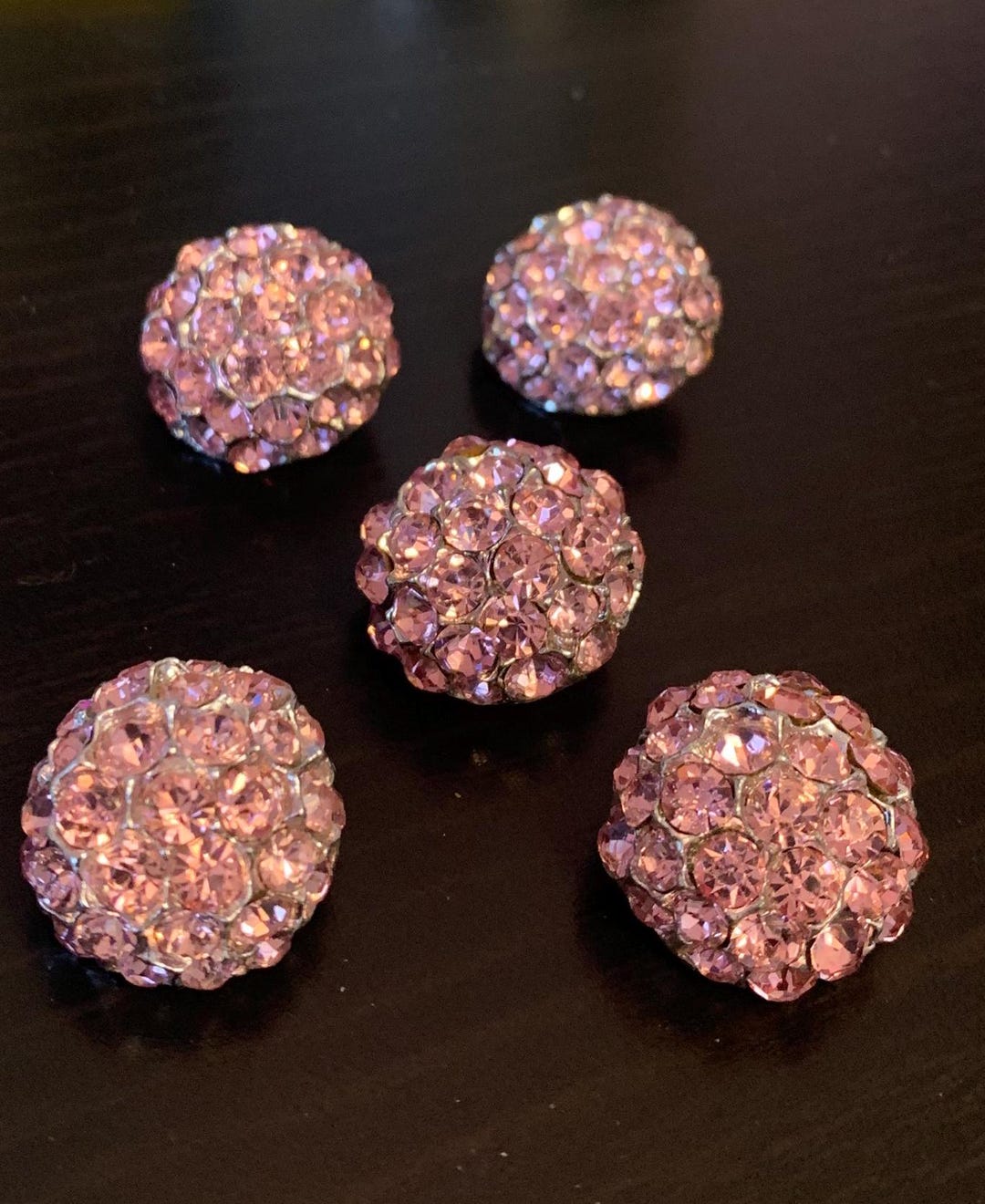 Vintage Large Round Dome Base Metal Soft Pink Rhinestone Sewing Buttons ...
