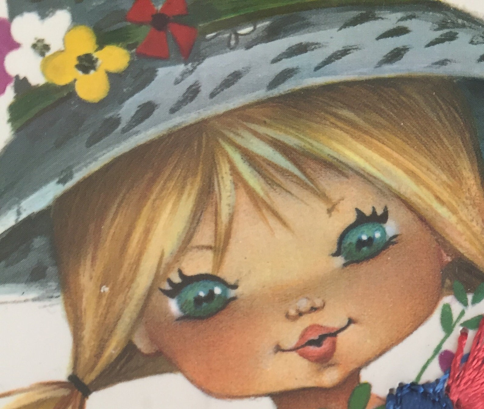 Vintage Single Silk Embroidered Postcard/ Girl With Flowers in Dress ...