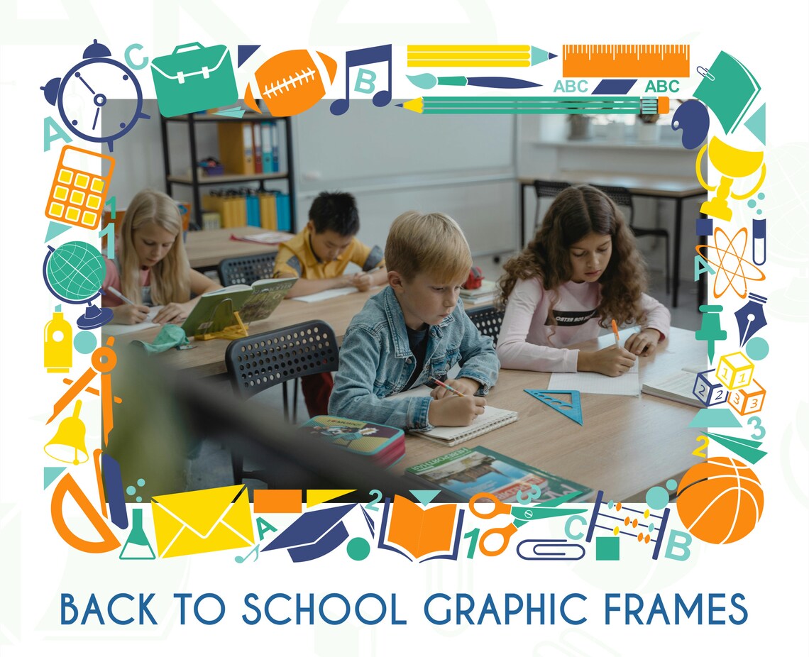 School PNG Frame Designs. Colorful Digital Kindergarten Photo ...