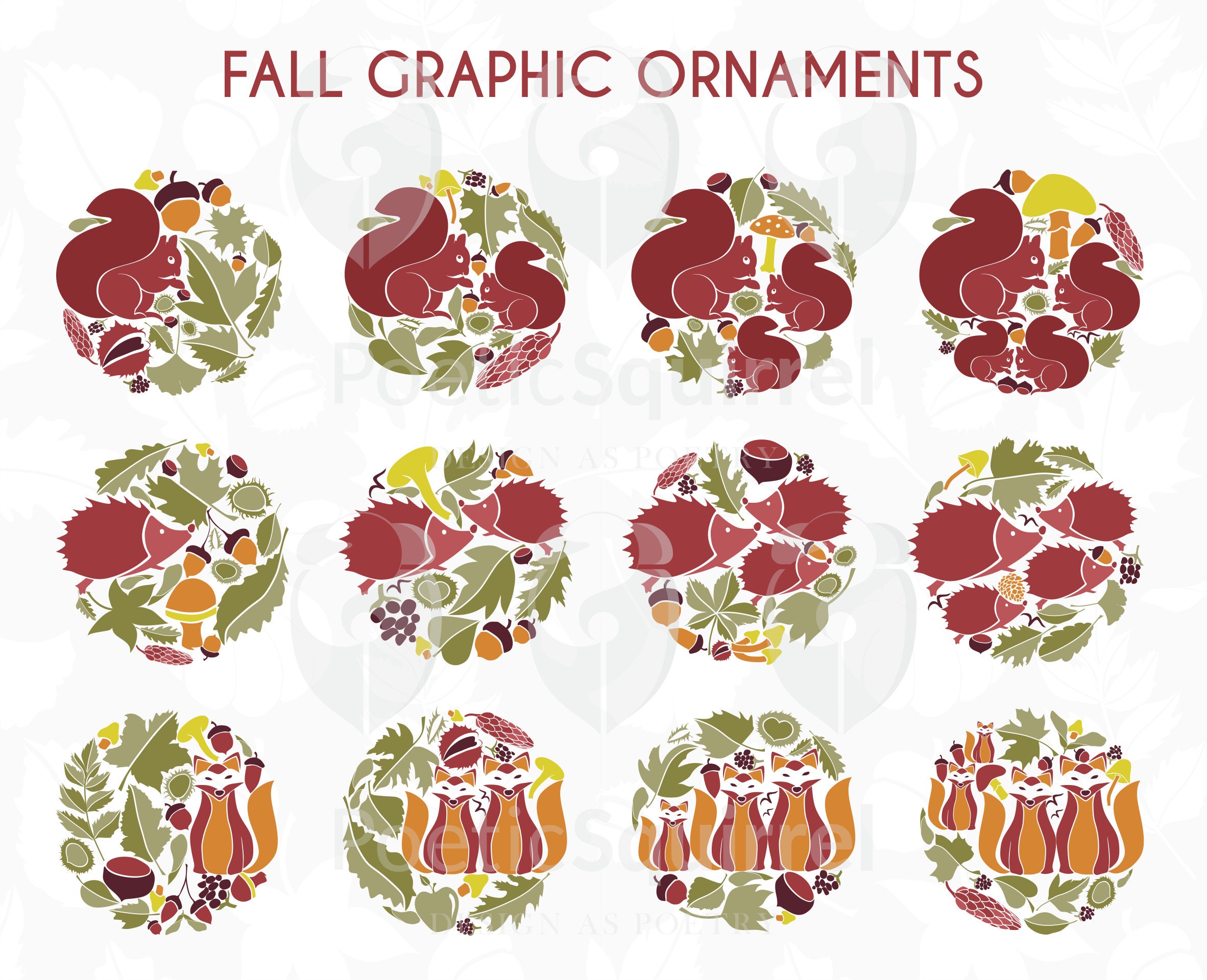 Fall Round Animal SVG Clipart. Autumn Animals PNG Clip Art - Etsy