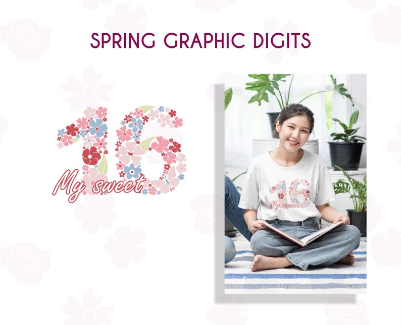 Happy Yellow Flourishes Digital Numbers. Spring 0-9 Digits With Flowers ...