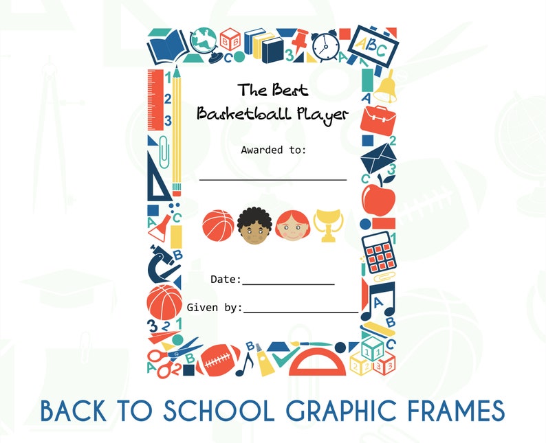 Kindergarten Teacher Digital Frames. Colorful School Graphic Elements ...