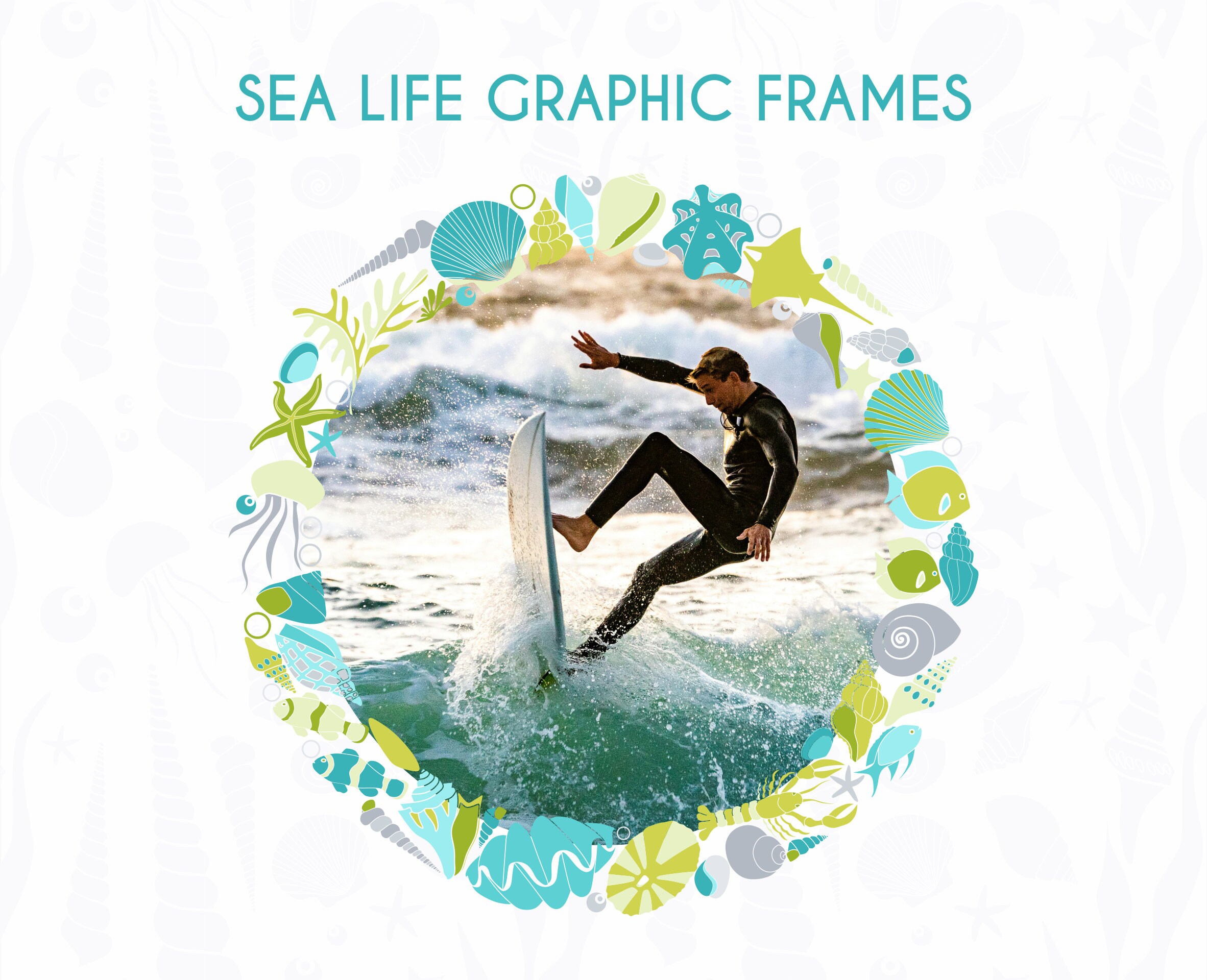 Sealife Frame Ornamental Graphics. Sea-themed Decorative Page Digital ...
