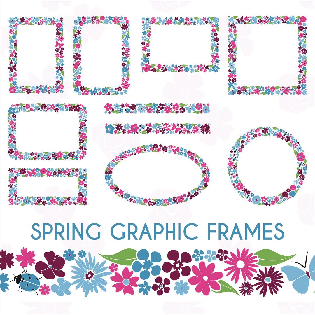 Spring Colorful PNG Floral Photo Framing. Cute Happy Digital Flower ...
