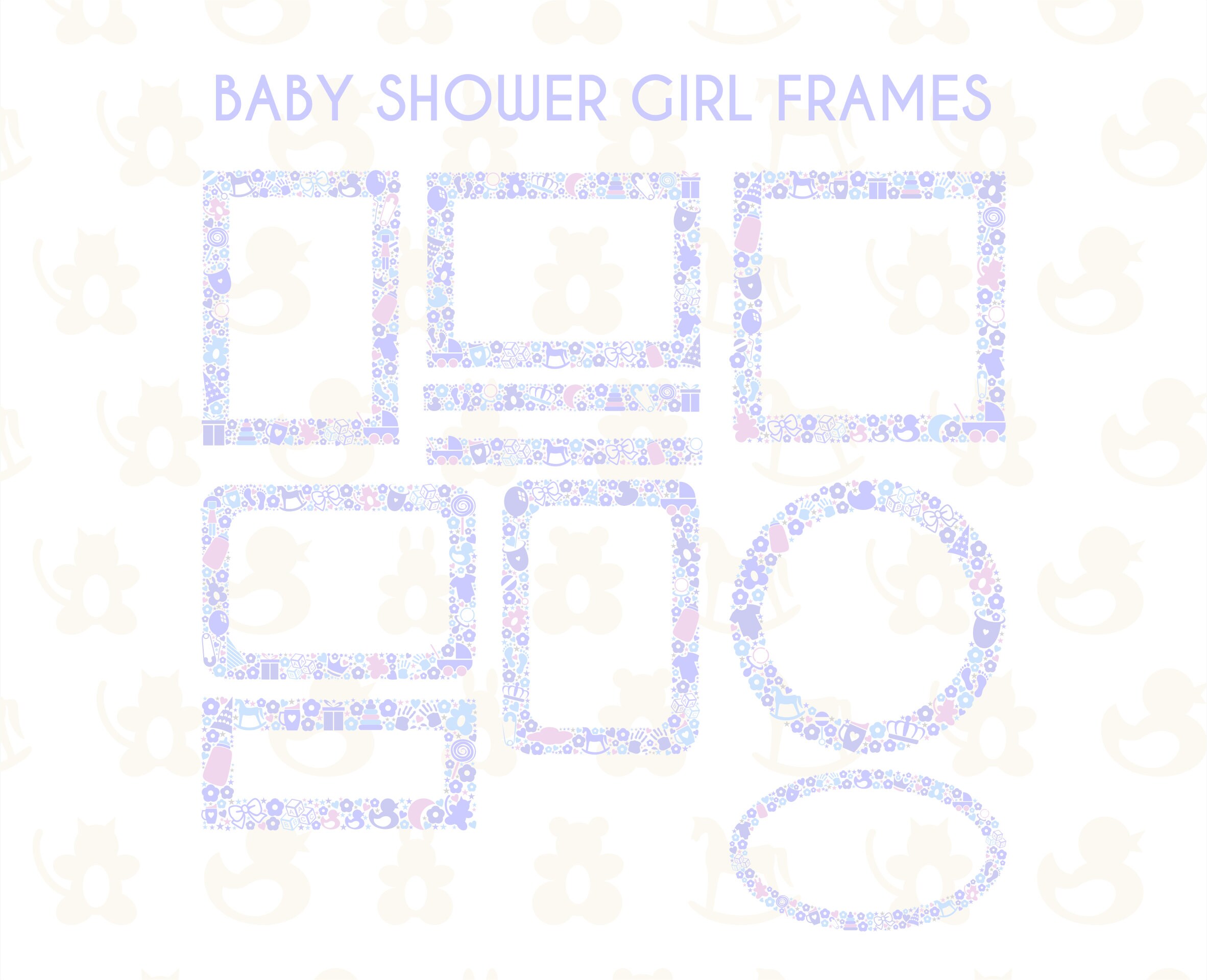 Tiny Treasures Girl Baby Shower Digital Frames. Delightful Nursery PNG ...