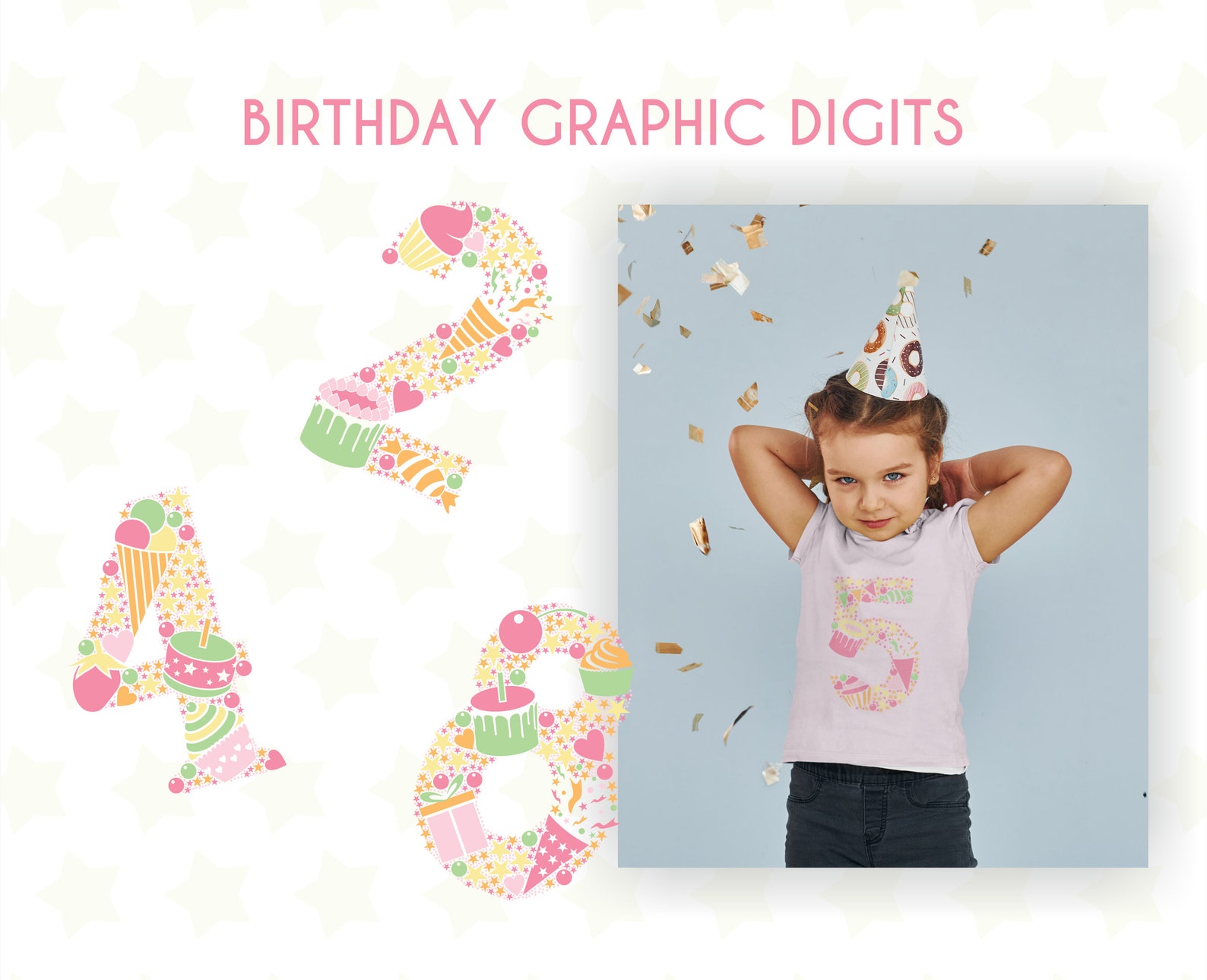 Soft Pastel Digital Digits for Birthdays. Creative Digital Numbers for ...