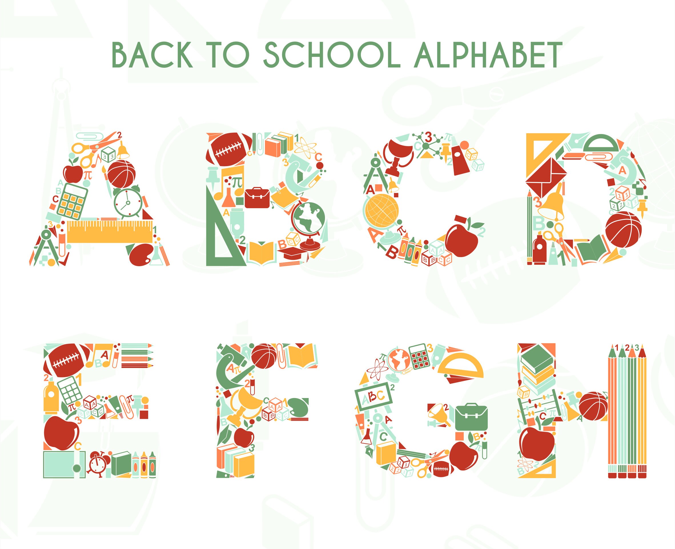 Digital Set of Abcs! Unique Letters Crafted From Nostalgic School ...