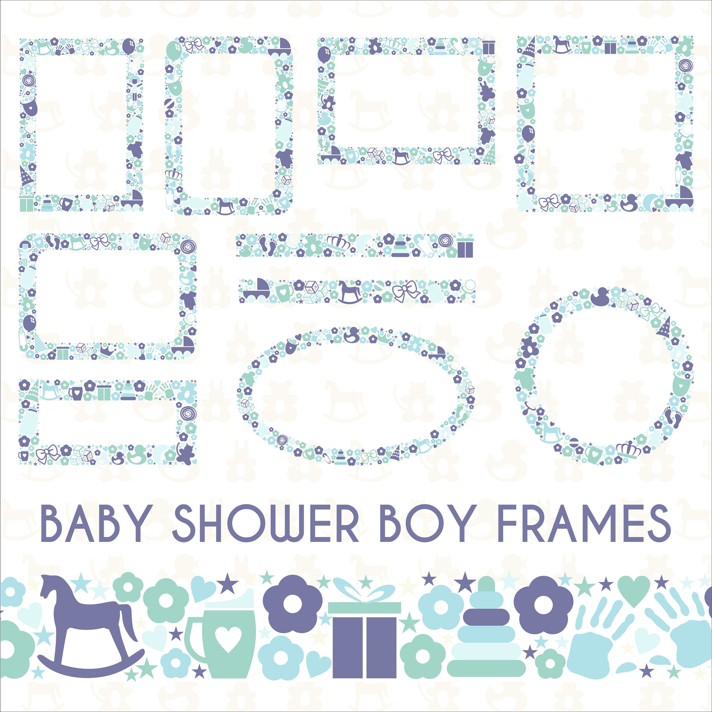 Blue Baby Shower Digital Borders Varieties. PNG and SVG Nursery ...