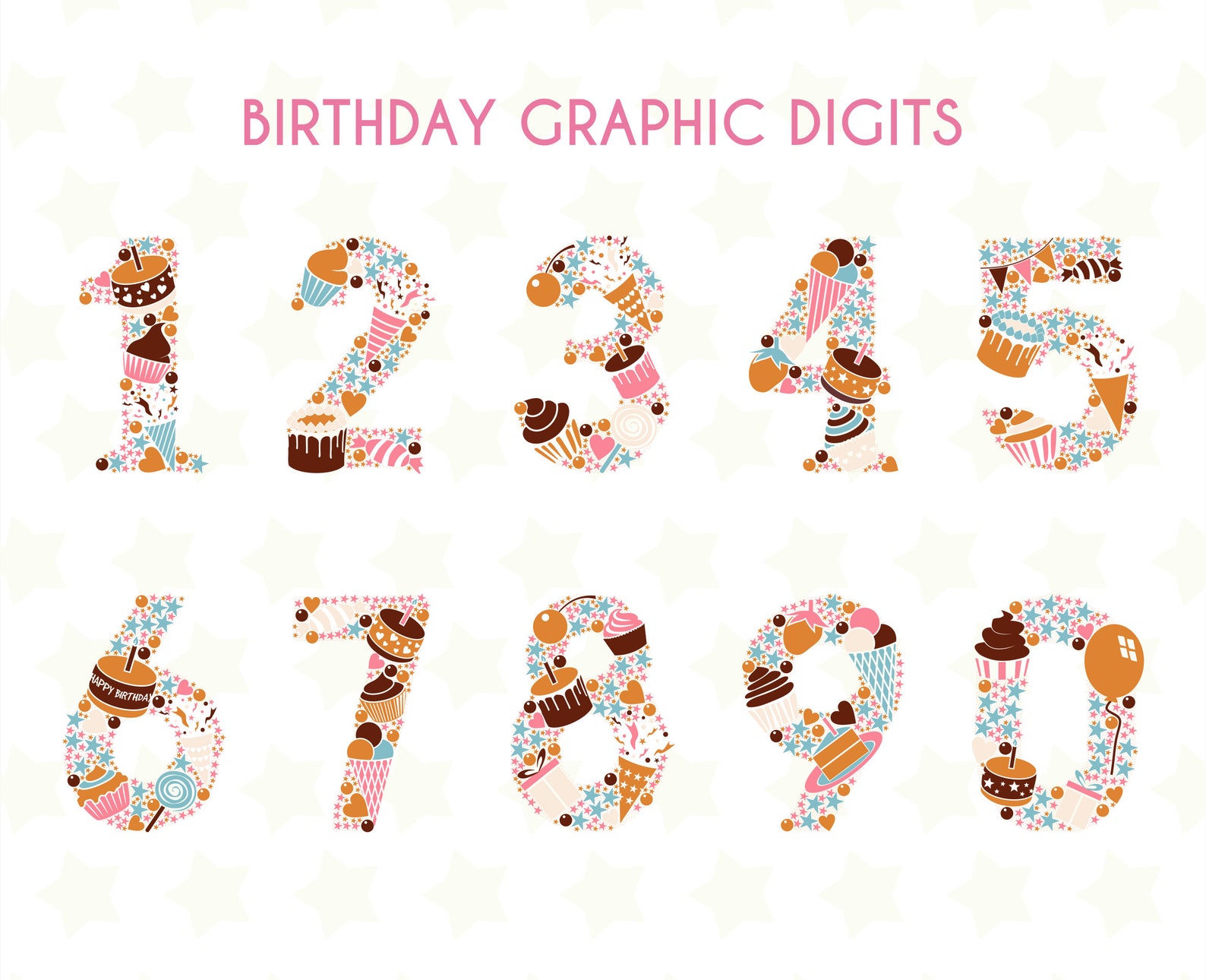 Soft Pastel Digital Digits for Birthdays. Creative Digital Numbers for ...