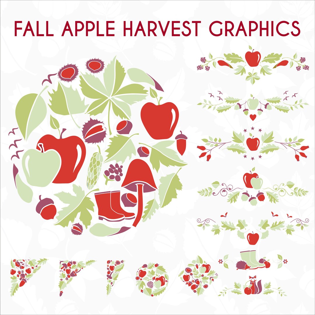Fall Apple Picking Clip Art. Apple Graphic Borders and Dividers. Autumn ...