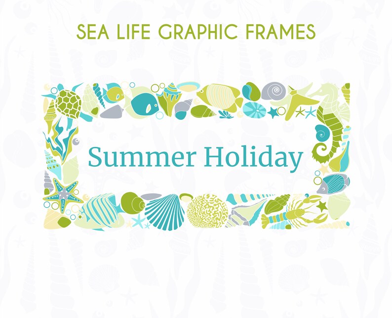Digital Sea Shells PNG Frames. Ocean Graphic Rectangle and Oval SVG ...