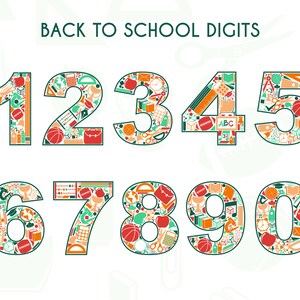 School Elements Numbers Digital Clip Art. Kindergarten Sublimation ...