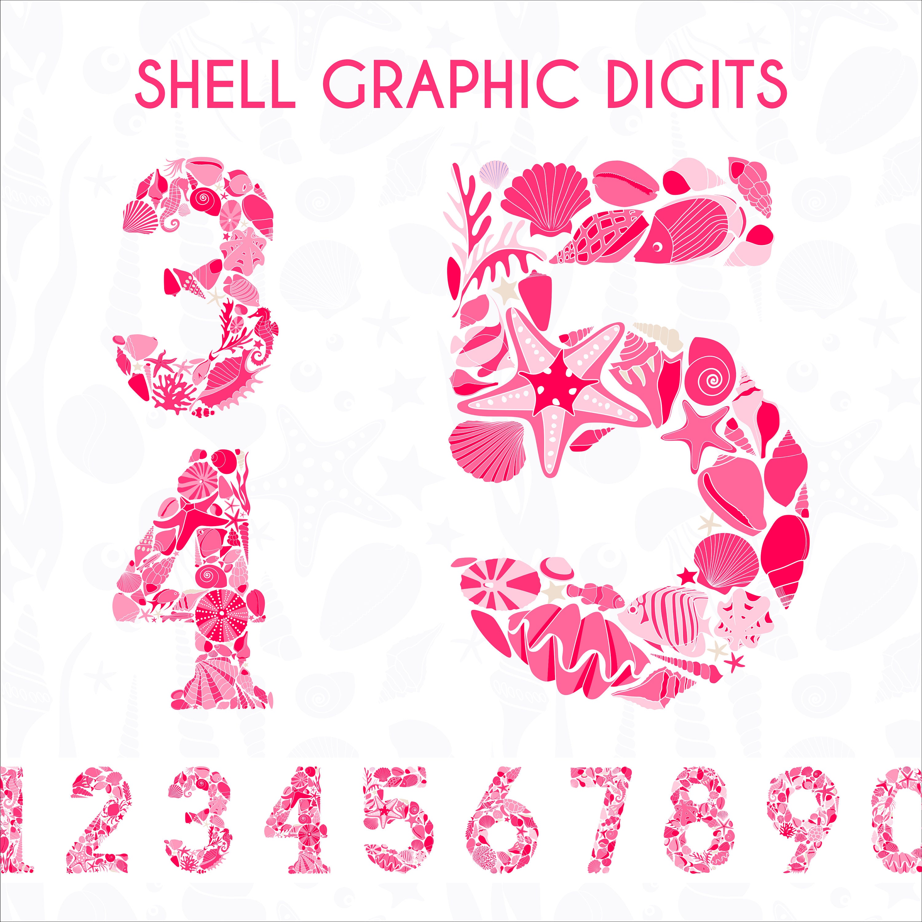 Decorated Girls Ocean Clipart Digits. Red Sealife Digital Numbers ...