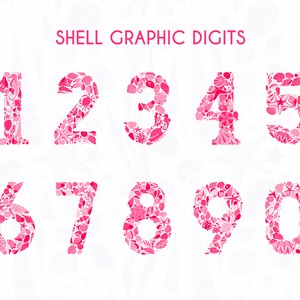 Decorated Girls Ocean Clipart Digits. Red Sealife Digital Numbers ...