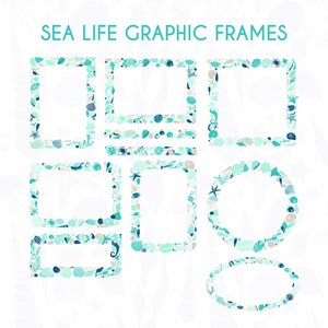 Sealife Frame Ornamental Graphics. Sea-themed Decorative Page Digital ...