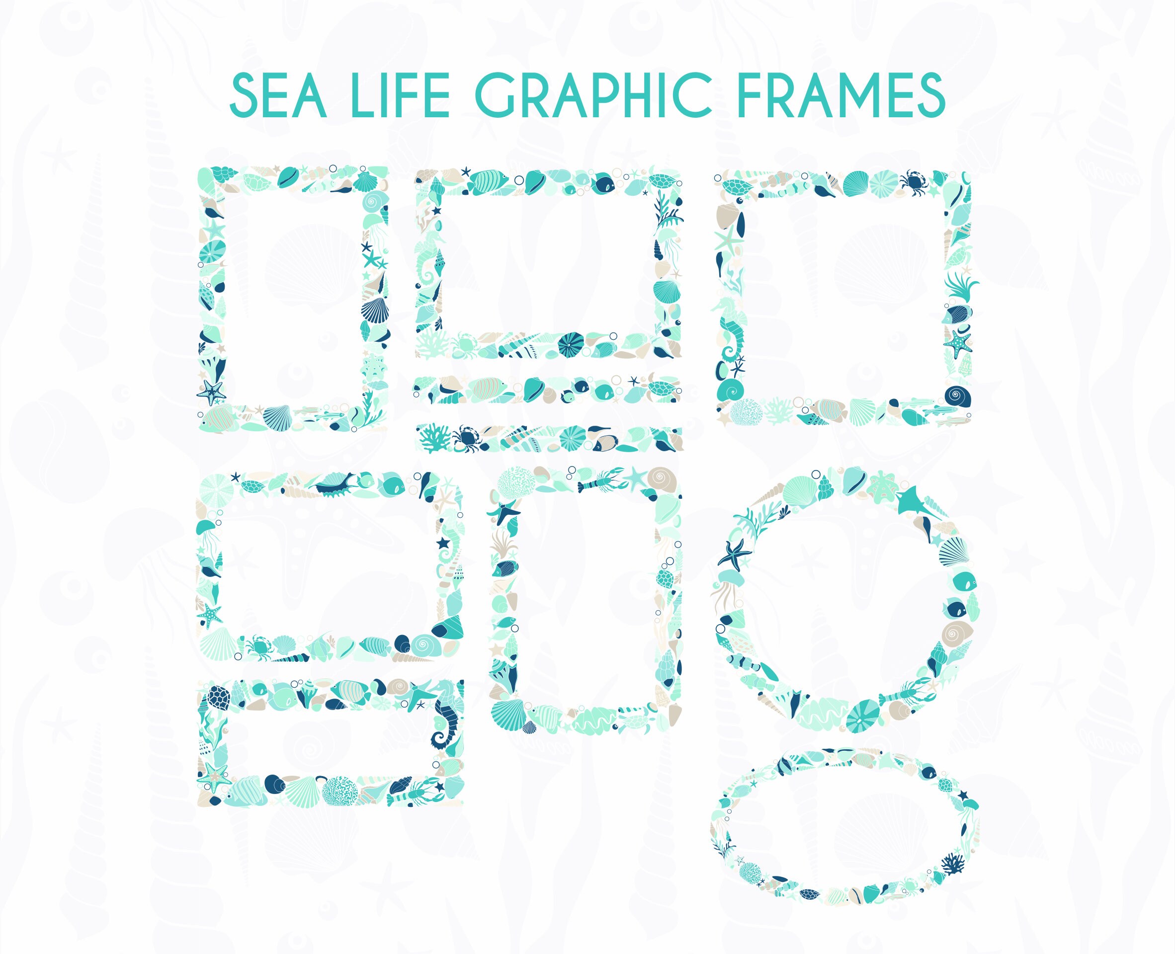 Sealife Frame Ornamental Graphics. Sea-themed Decorative Page Digital ...