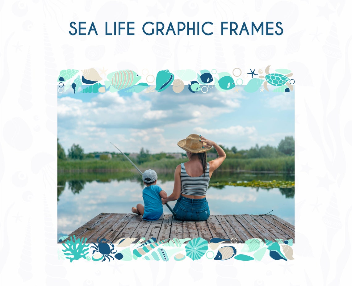 Sealife Frame Ornamental Graphics. Sea-themed Decorative Page Digital ...