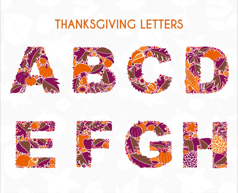 Thanksgiving Alphabet Letters Set. Colorful Autumn ABC Fonts. Harvest ...