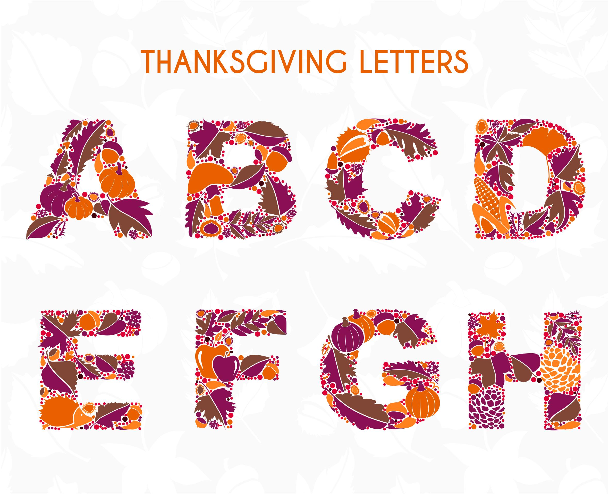 Thanksgiving Alphabet Letters Set. Colorful Autumn ABC Fonts. Harvest ...