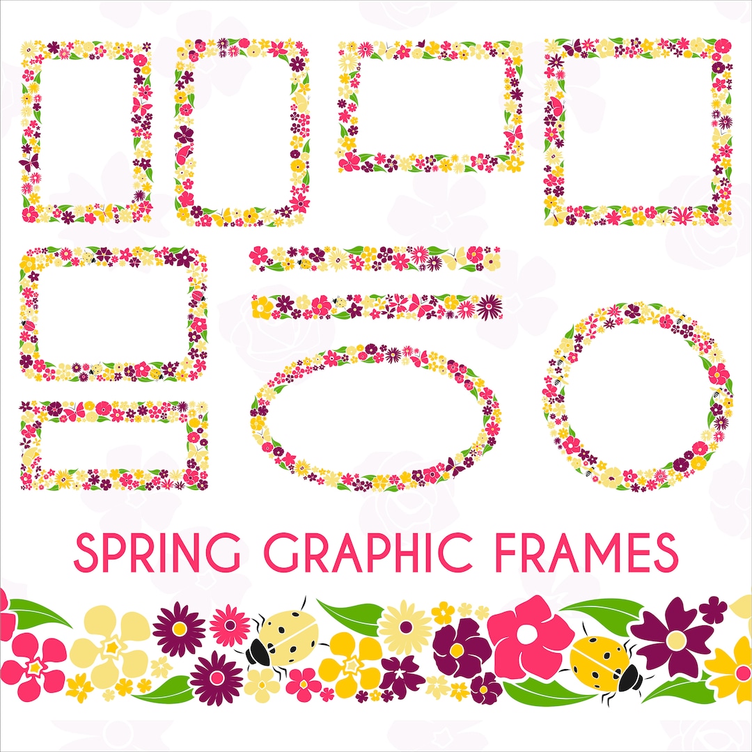Blooming Colorful Cute SVG Frame Decoration. Spring Flourishes Digital ...