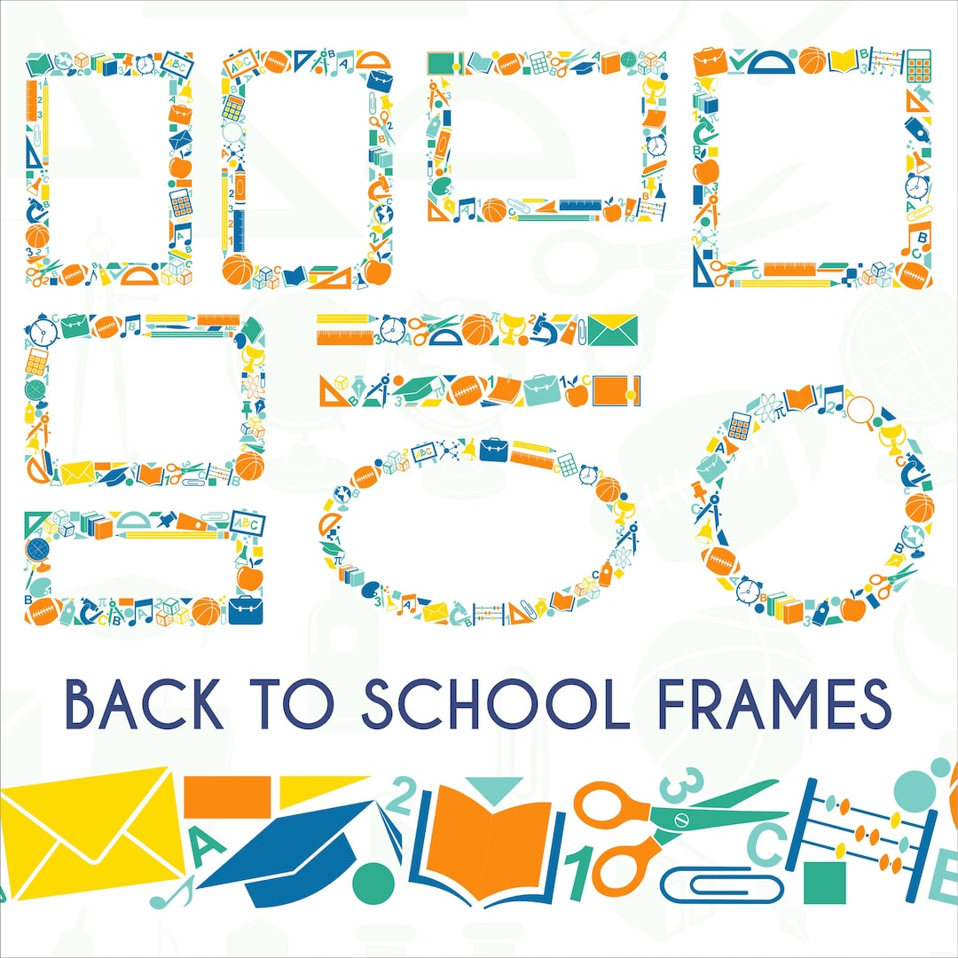 School PNG Frame Designs. Colorful Digital Kindergarten Photo ...