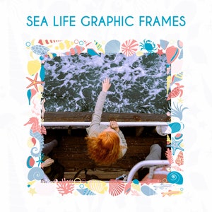 Bright Marine Life Digital Page Borders. Shiny Colorful Ocean PNG Frame ...