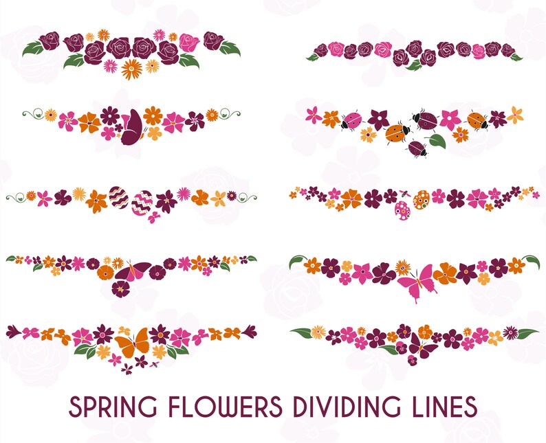 Floral SVG Colorful Text Dividers. Spring Elements Digital Dividing ...