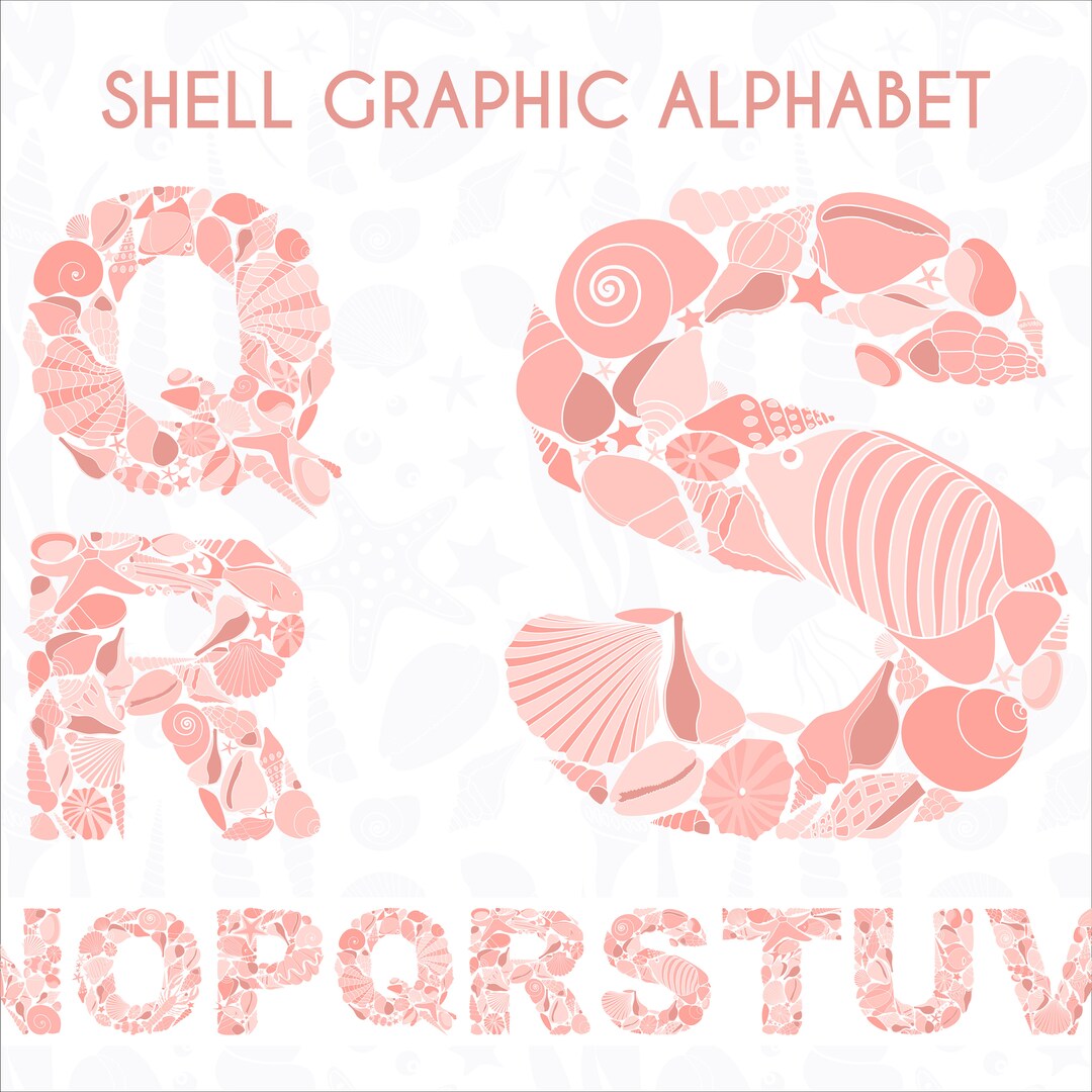 Peach Sea Elements Digital Fonts. Pastel Ocean PNG Alphabet ...