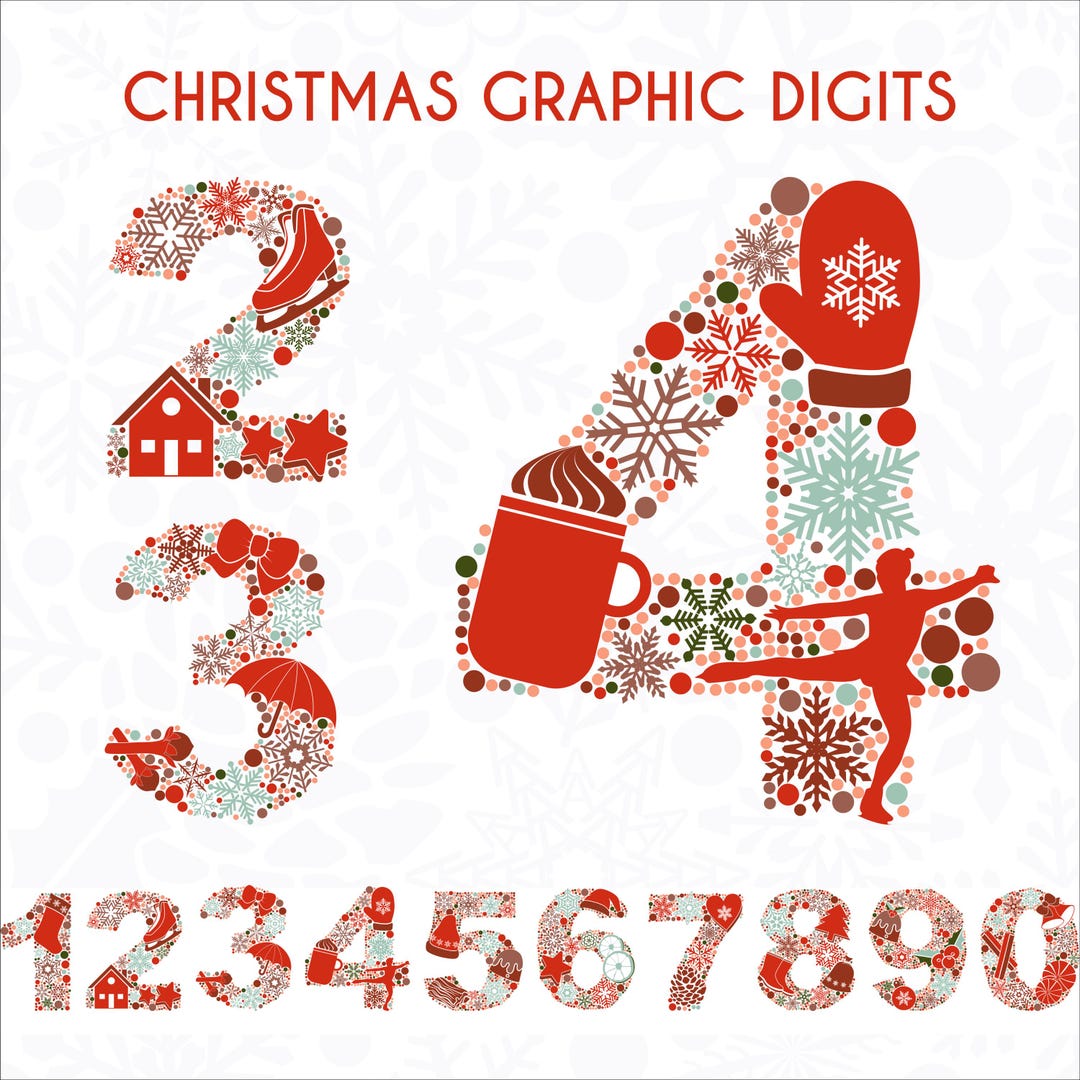 Winter Festive Colorful PNG Snowy Numbers. Christmas Unique Digital ...