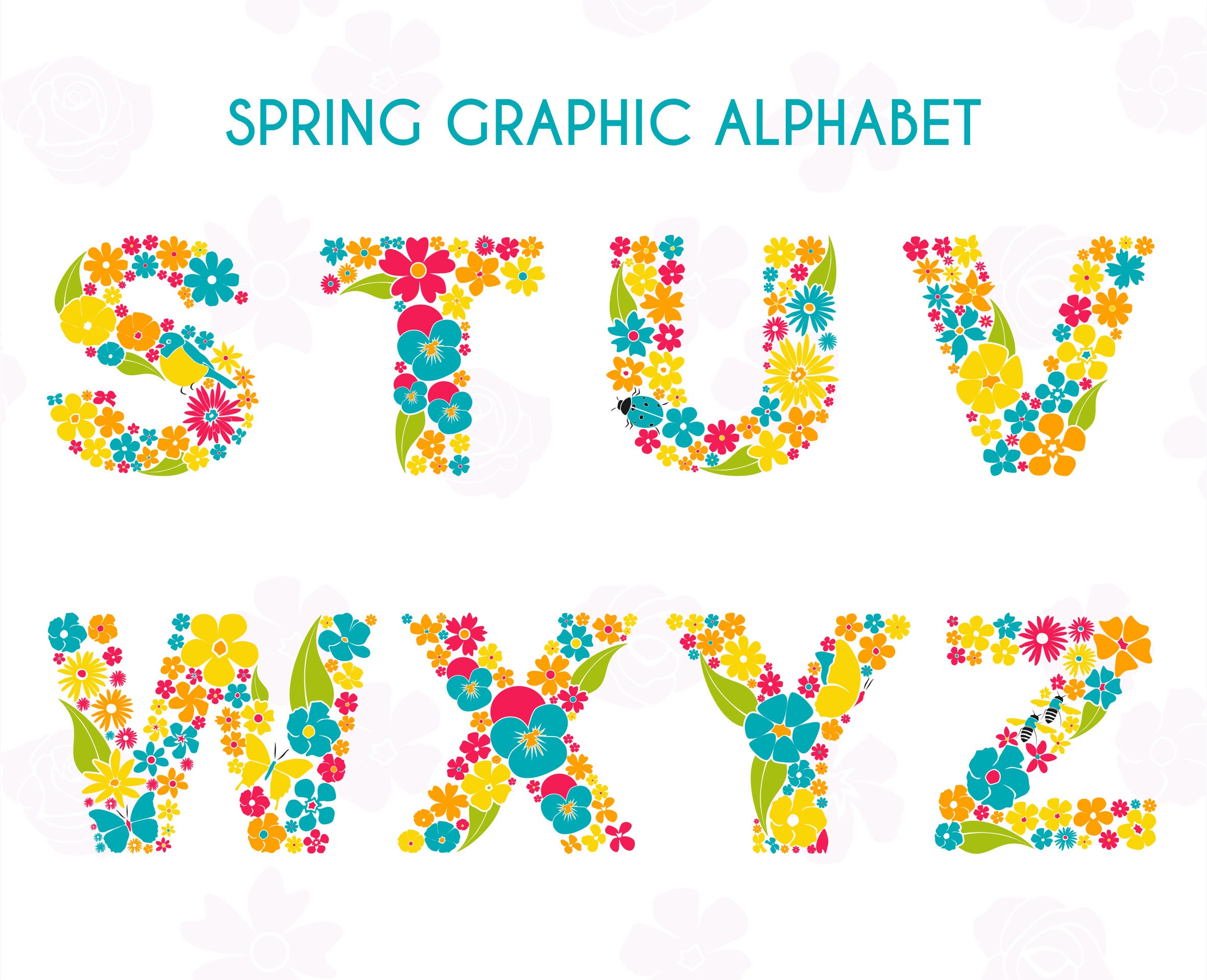 Sublimation Alpha Set Spring Designs PNG. Floral Alphabet Letters SVG ...