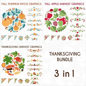 Harvest PNG Thanksgiving Clip Art Decoration Bundle. Cute Pumpkin Patch ...