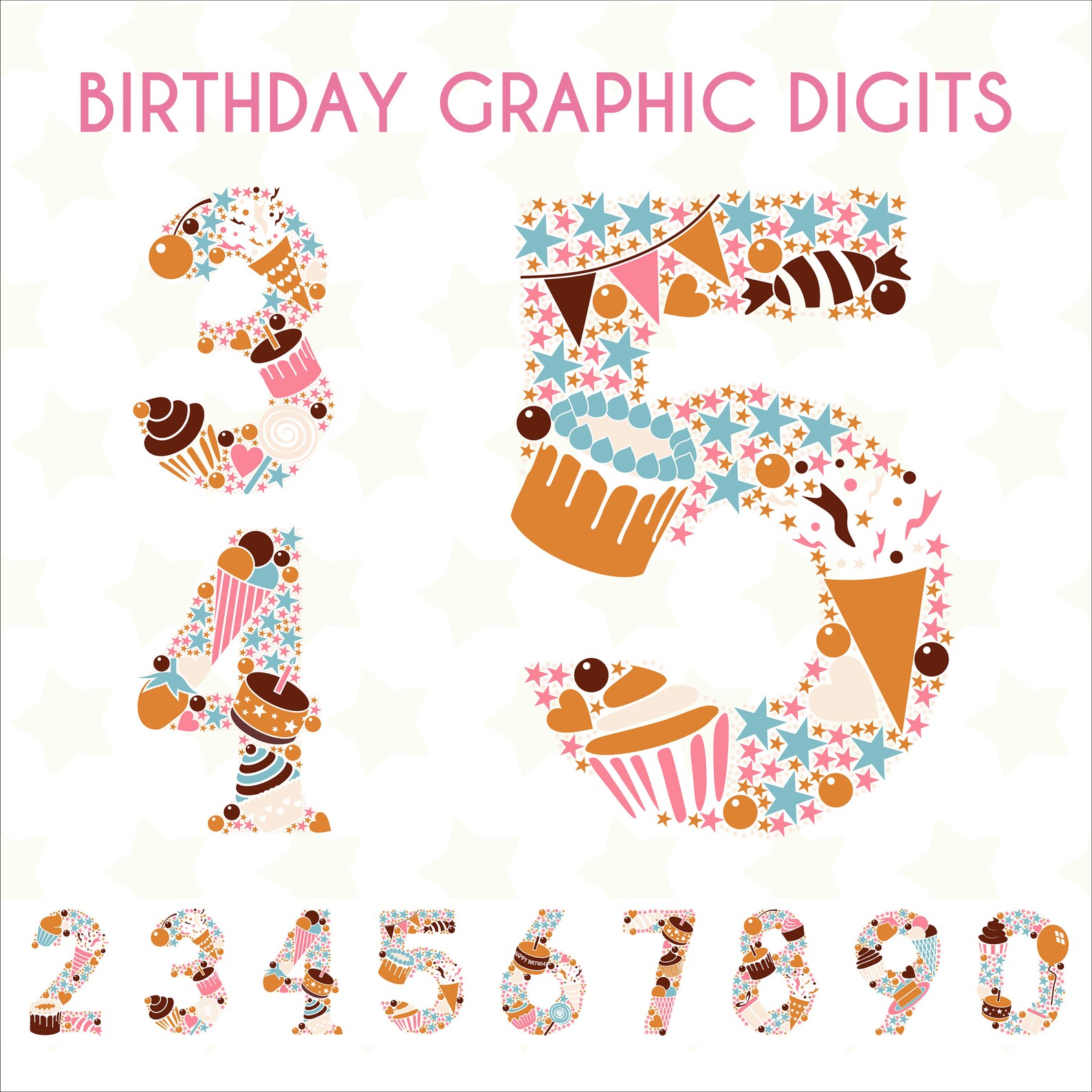 Soft Pastel Digital Digits for Birthdays. Creative Digital Numbers for ...