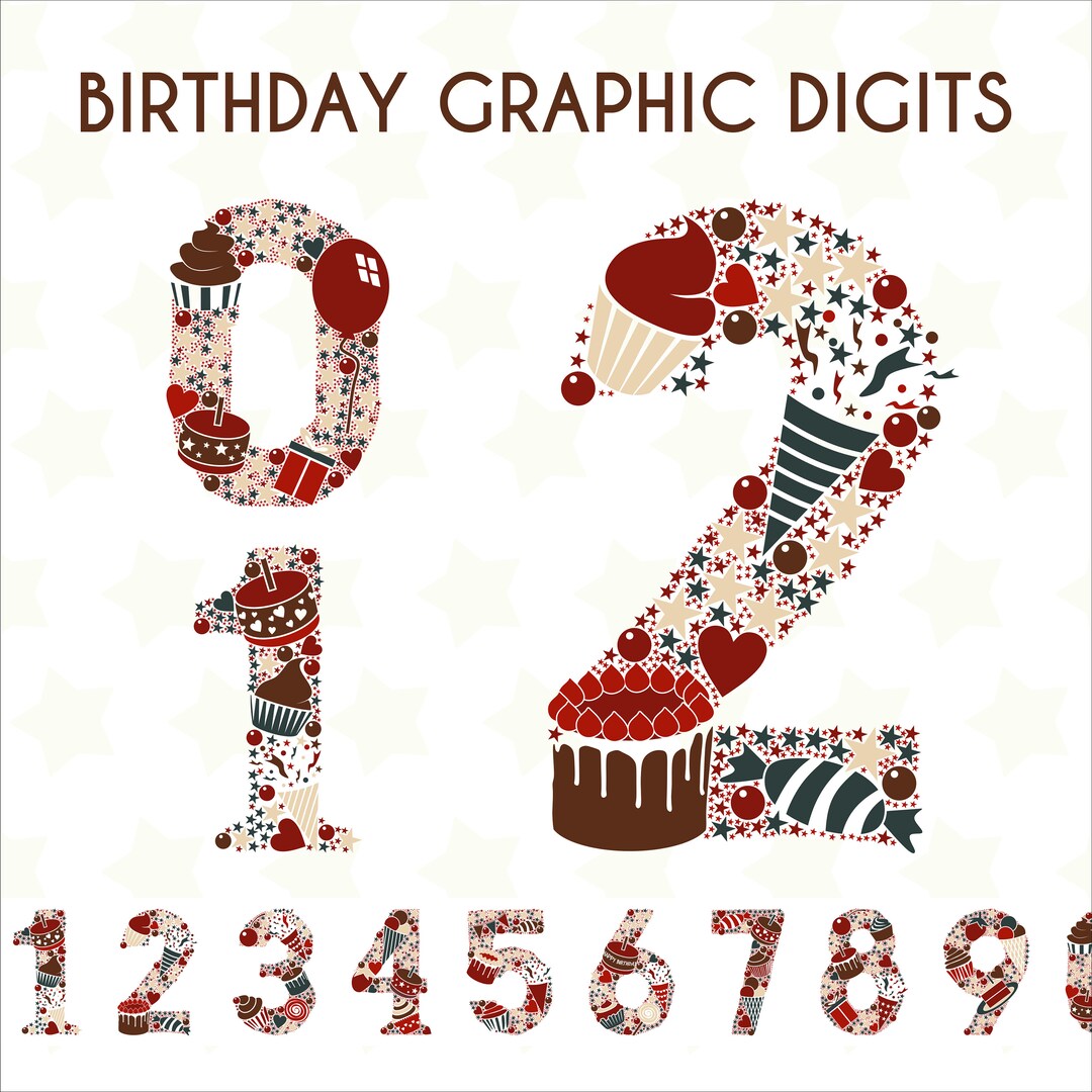 Bday Digital Numeral SVG Images. Birthday Clipart Digits for Card ...