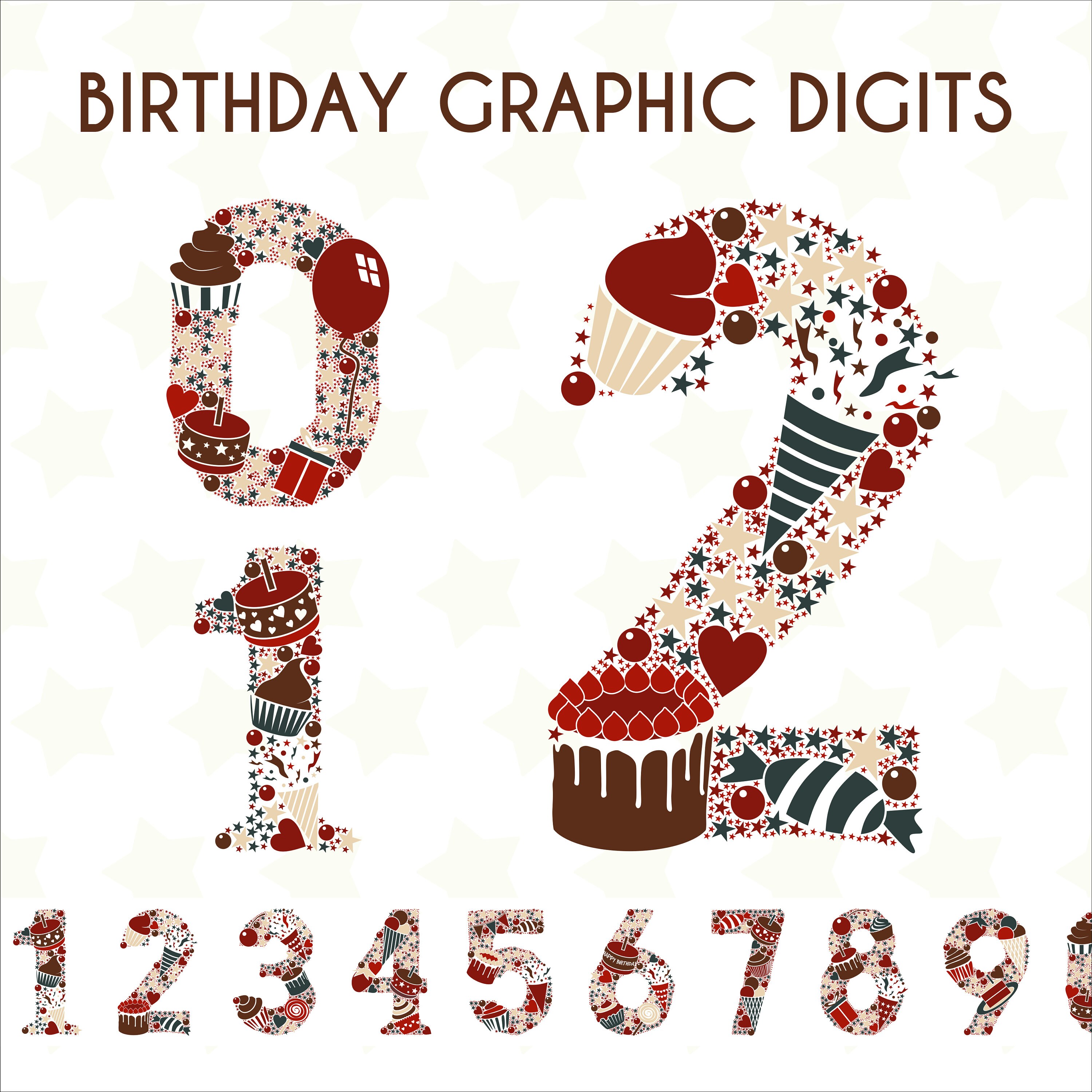 Bday Digital Numeral SVG Images. Birthday Clipart Digits for Card ...