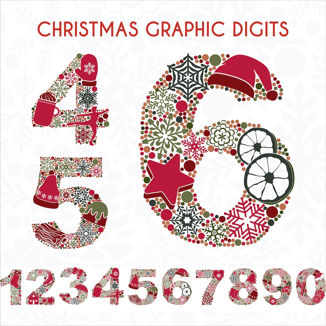 Christmas Digital Clip Art Decorated Numbers. Winter-themed Digital ...